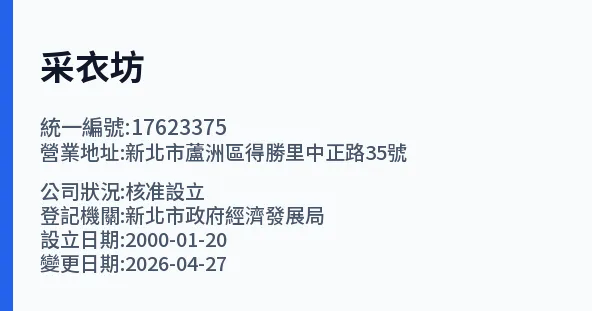 采衣坊的照片-統編 17623375(新北市) 公司登記資料與營業項目詳細圖表
