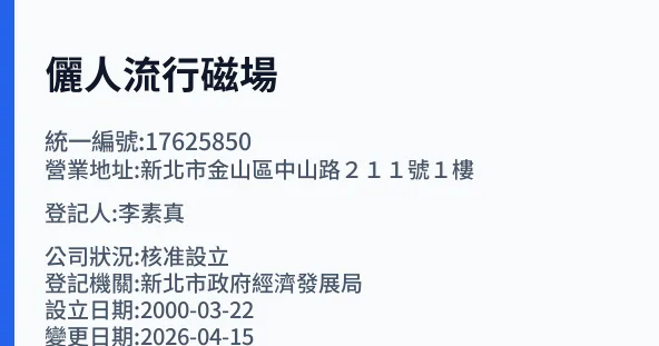 儷人流行磁場的照片-統編 17625850(新北市) 公司登記資料與營業項目詳細圖表
