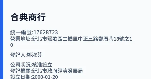 合典商行的照片-統編 17628723(新北市) 公司登記資料與營業項目詳細圖表