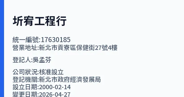 圻宥工程行的照片-統編 17630185(新北市) 公司登記資料與營業項目詳細圖表