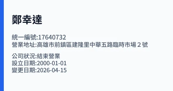 鄭幸達的照片-統編 17640732(高雄市) 公司登記資料與營業項目詳細圖表