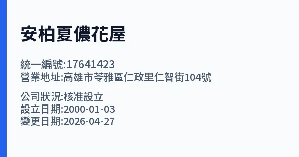 安柏夏儂花屋的照片-統編 17641423(高雄市) 公司登記資料與營業項目詳細圖表