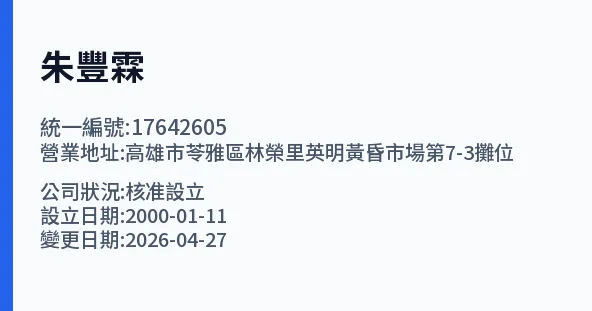 朱豐霖的照片-統編 17642605(高雄市) 公司登記資料與營業項目詳細圖表