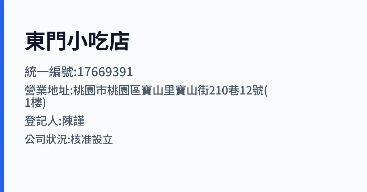 東門小吃店 - 統編 17669391(桃園市) 公司登記資料與營業項目詳細圖表