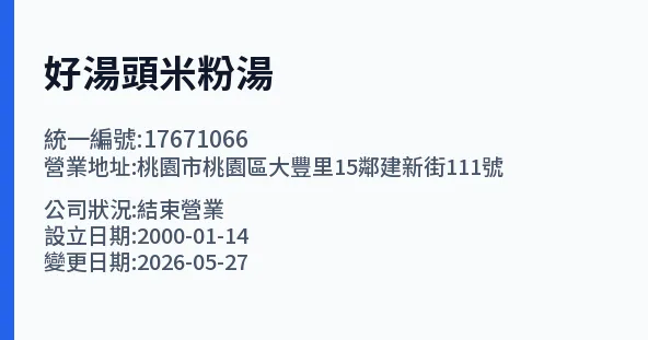 好湯頭米粉湯的照片-統編 17671066(桃園市) 公司登記資料與營業項目詳細圖表