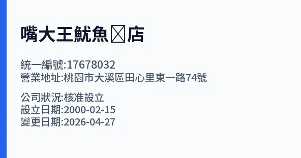嘴大王魷魚焿店的照片-統編 17678032(桃園市) 公司登記資料與營業項目詳細圖表