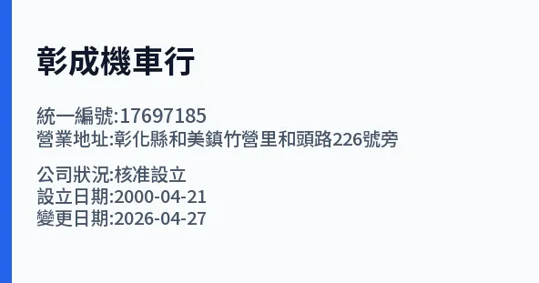 彰成機車行的照片-統編 17697185(彰化縣) 公司登記資料與營業項目詳細圖表