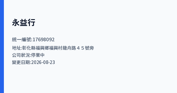 永益行的照片-統編 17698092(彰化縣) 公司登記資料與營業項目詳細圖表