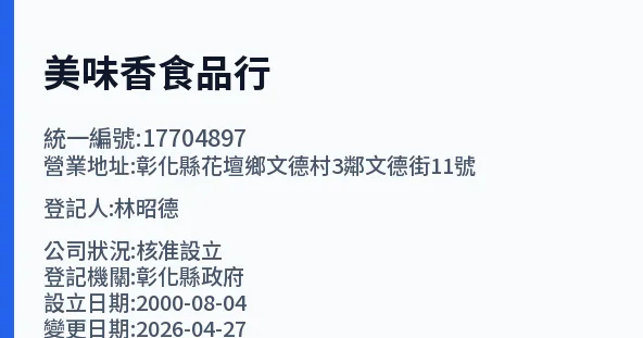 美味香食品行的照片-統編 17704897(彰化縣) 公司登記資料與營業項目詳細圖表