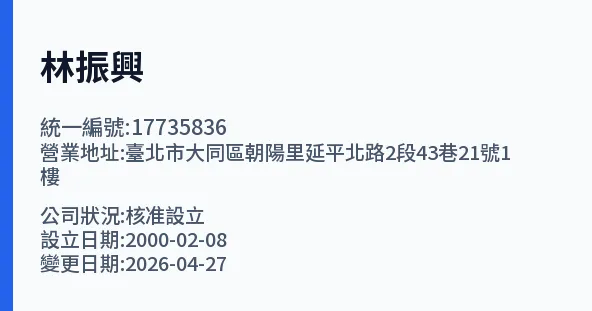 林振興的照片-統編 17735836(臺北市) 公司登記資料與營業項目詳細圖表