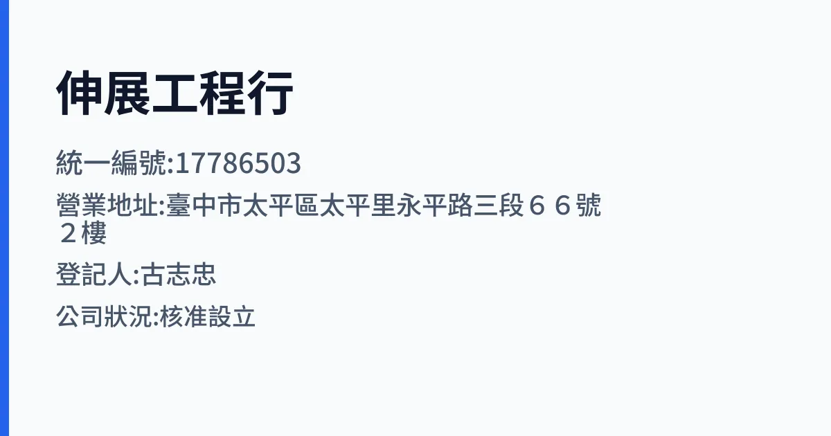 伸展工程行 - 統編 17786503(南投縣) 公司登記資料與營業項目詳細圖表
