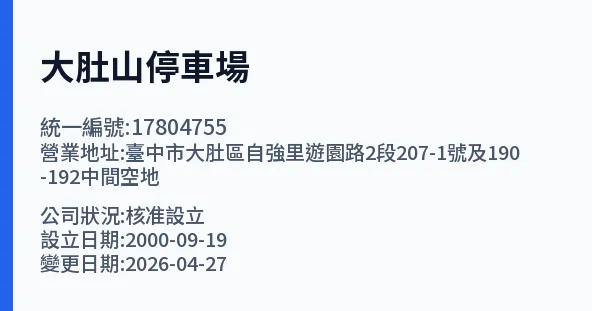 大肚山停車場的照片-統編 17804755(臺中市) 公司登記資料與營業項目詳細圖表