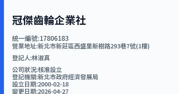 冠傑齒輪企業社的照片-統編 17806183(新北市) 公司登記資料與營業項目詳細圖表