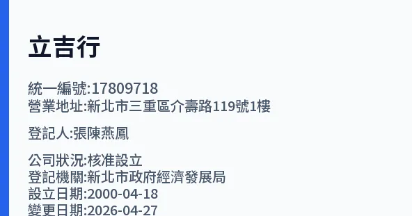 立吉行的照片-統編 17809718(新北市) 公司登記資料與營業項目詳細圖表
