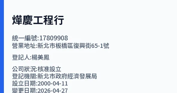燁慶工程行的照片-統編 17809908(新北市) 公司登記資料與營業項目詳細圖表