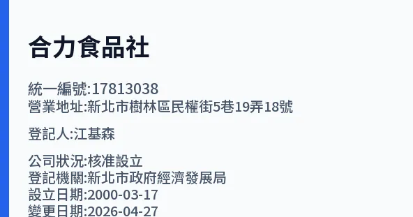 合力食品社的照片-統編 17813038(新北市) 公司登記資料與營業項目詳細圖表