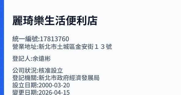 麗琦樂生活便利店的照片-統編 17813760(新北市) 公司登記資料與營業項目詳細圖表