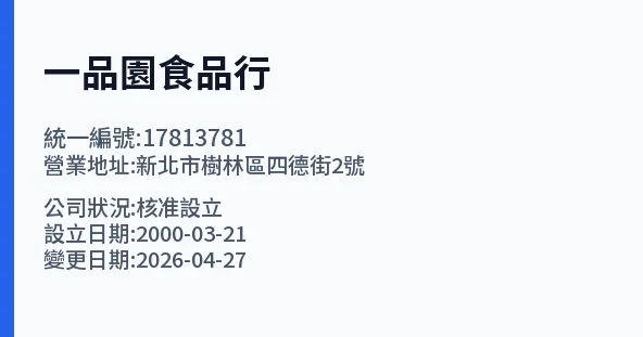 一品園食品行的照片-統編 17813781(新北市) 公司登記資料與營業項目詳細圖表