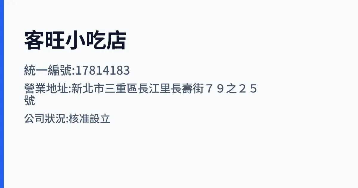 客旺小吃店 - 統編 17814183(新北市) 公司登記資料與營業項目詳細圖表
