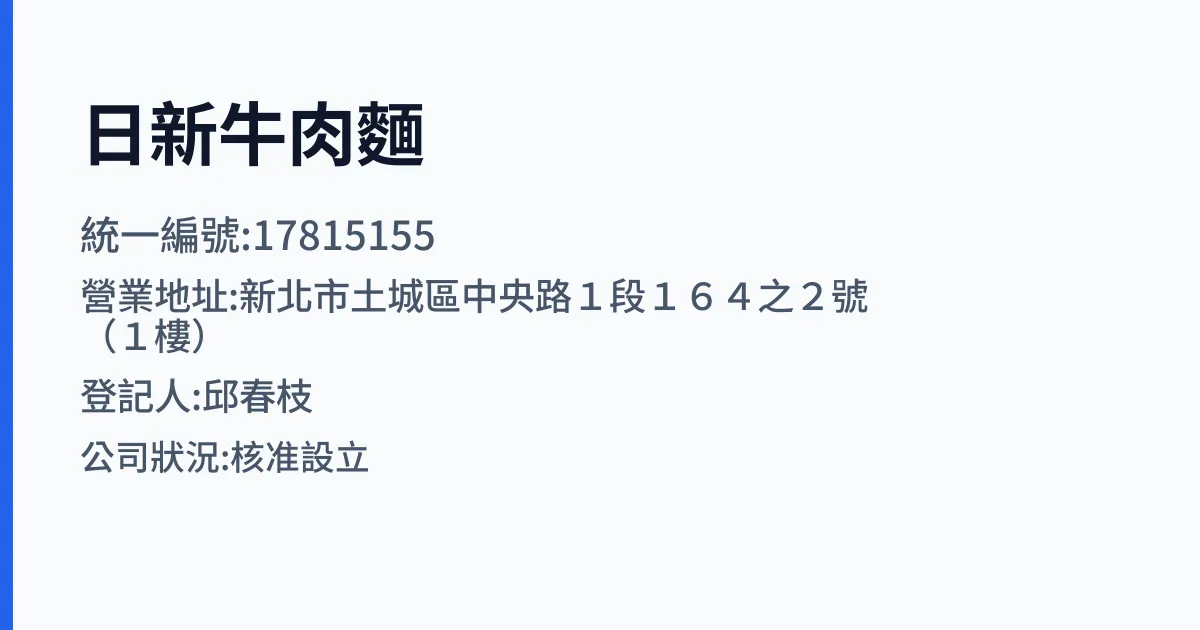 日新牛肉麵 - 統編 17815155（新北市） 公司登記資料與營業項目詳細圖表