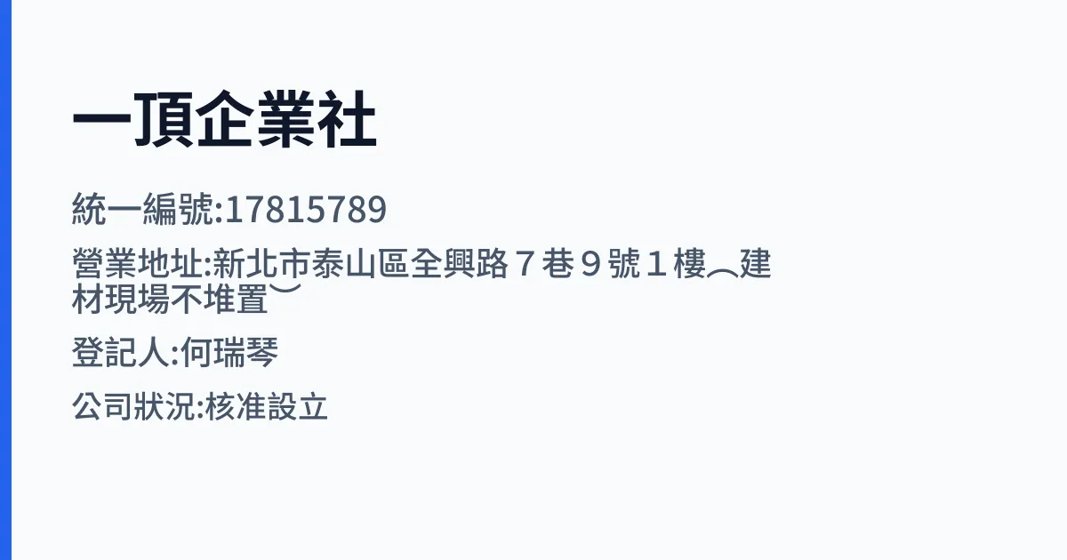 一頂企業社 - 統編 17815789（新北市） 公司登記資料與營業項目詳細圖表