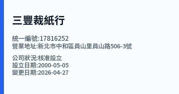 三豐裁紙行的照片-統編 17816252(新北市) 公司登記資料與營業項目詳細圖表