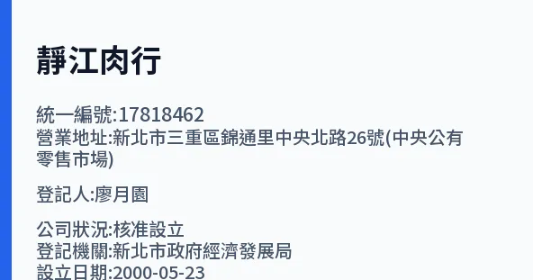 靜江肉行的照片-統編 17818462(新北市) 公司登記資料與營業項目詳細圖表