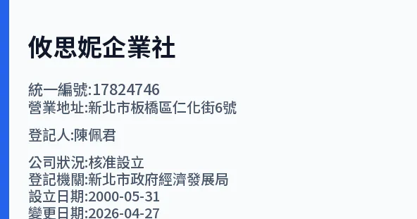 攸思妮企業社的照片-統編 17824746(新北市) 公司登記資料與營業項目詳細圖表