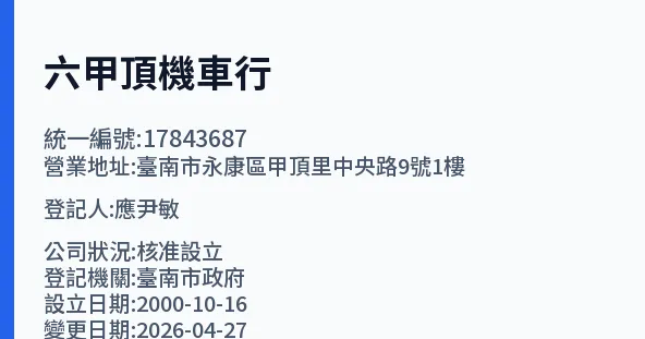 六甲頂機車行的照片-統編 17843687(臺南市) 公司登記資料與營業項目詳細圖表