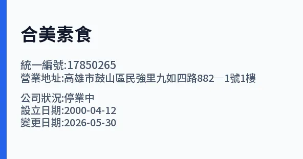 合美素食的照片-統編 17850265(高雄市) 公司登記資料與營業項目詳細圖表