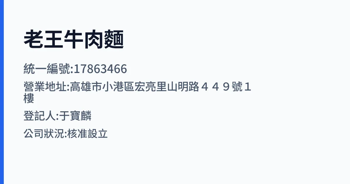 老王牛肉麵 - 統編 17863466(高雄市) 公司登記資料與營業項目詳細圖表