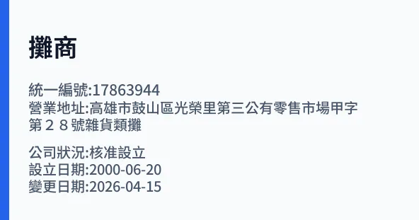 攤商的照片-統編 17863944(高雄市) 公司登記資料與營業項目詳細圖表