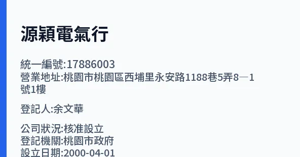 源穎電氣行的照片-統編 17886003(桃園市) 公司登記資料與營業項目詳細圖表