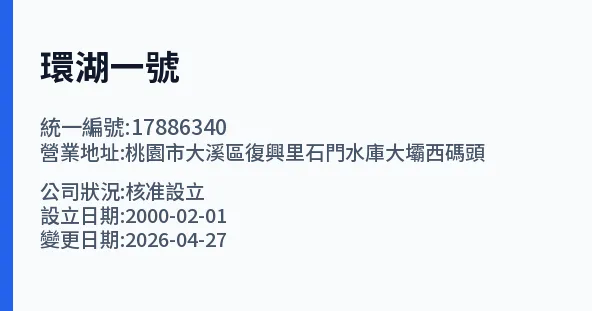 環湖一號的照片-統編 17886340(桃園市) 公司登記資料與營業項目詳細圖表