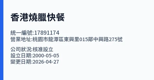 香港燒臘快餐的照片-統編 17891174(桃園市) 公司登記資料與營業項目詳細圖表