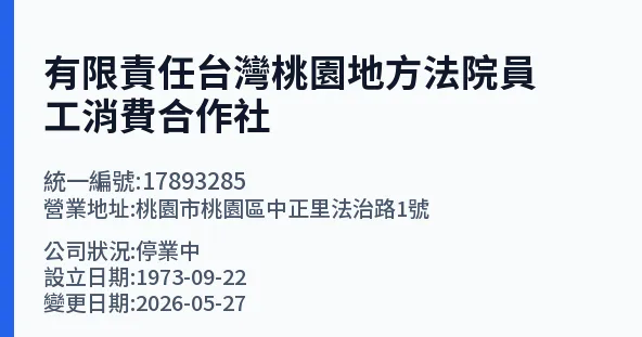 有限責任台灣桃園地方法院員工消費合作社的照片-統編 17893285(桃園市) 公司登記資料與營業項目詳細圖表