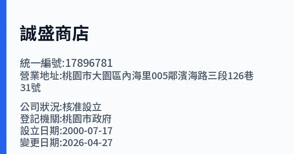 誠盛商店的照片-統編 17896781(桃園市) 公司登記資料與營業項目詳細圖表