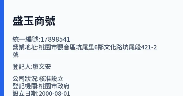 盛玉商號的照片-統編 17898541(桃園市) 公司登記資料與營業項目詳細圖表