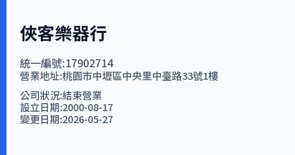 俠客樂器行的照片-統編 17902714(桃園市) 公司登記資料與營業項目詳細圖表