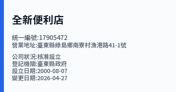 全新便利店的照片-統編 17905472(臺東縣) 公司登記資料與營業項目詳細圖表