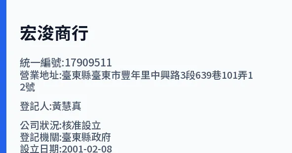宏浚商行的照片-統編 17909511(臺東縣) 公司登記資料與營業項目詳細圖表