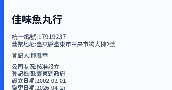 佳味魚丸行的照片-統編 17919237(臺東縣) 公司登記資料與營業項目詳細圖表