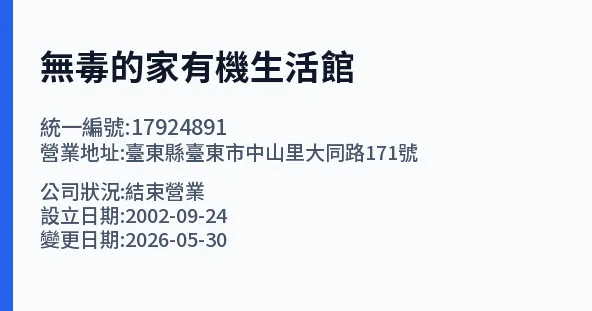 無毒的家有機生活館的照片-統編 17924891(臺東縣) 公司登記資料與營業項目詳細圖表