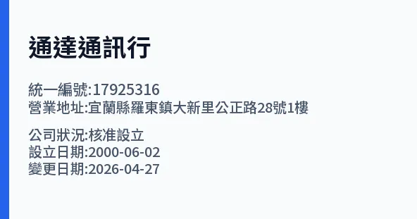 通達通訊行的照片-統編 17925316(宜蘭縣) 公司登記資料與營業項目詳細圖表