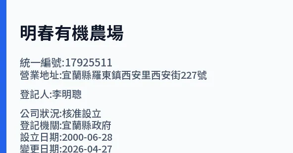 明春有機農場的照片-統編 17925511(宜蘭縣) 公司登記資料與營業項目詳細圖表