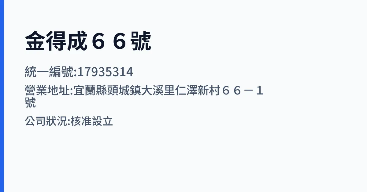 金得成６６號 - 統編 17935314(宜蘭縣) 公司登記資料與營業項目詳細圖表