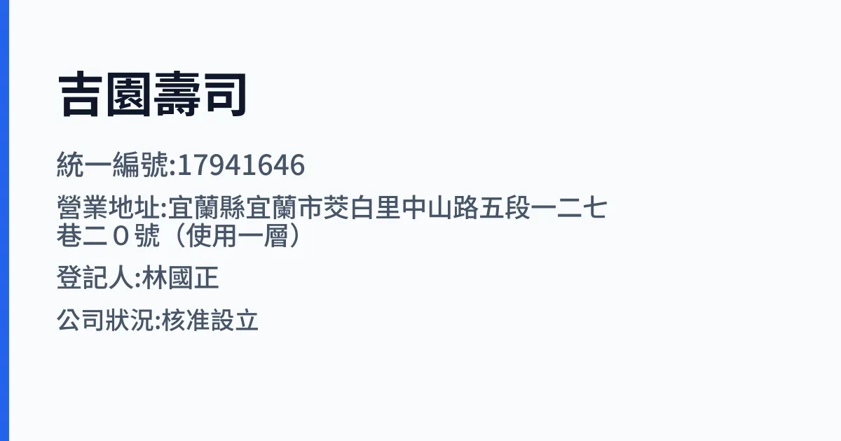 吉園壽司 - 統編 17941646(宜蘭縣) 公司登記資料與營業項目詳細圖表