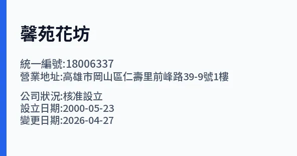 馨苑花坊的照片-統編 18006337(高雄市) 公司登記資料與營業項目詳細圖表