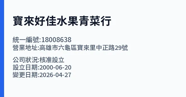 寶來好佳水果青菜行的照片-統編 18008638(高雄市) 公司登記資料與營業項目詳細圖表