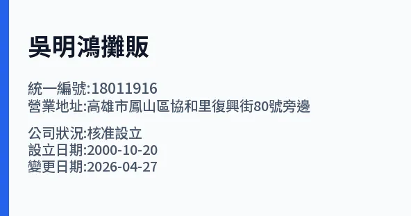 吳明鴻攤販的照片-統編 18011916(高雄市) 公司登記資料與營業項目詳細圖表